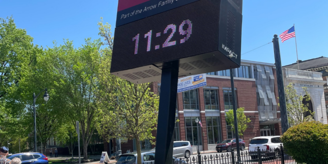 Arrow Bank time and temp sign struck by car | Glens Falls Chronicle